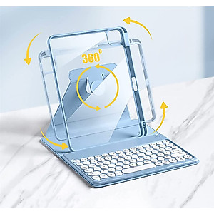 Keyboard Case for iPad 10th Generation 2022, iPad 10 Case with Keyboard, Rotating Clear Back Cover with Pencil Holder and Detachable Round Keys Keyboard for 2022 Release A2696 A2757 A2777 (Blue)