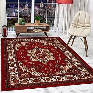Antep Rugs Alfombras Oriental Traditional 8x10 Non-Skid (Non-Slip) Low Profile Pile Rubber Backing Indoor Area Rugs (Maroon, 7'10" x 10')