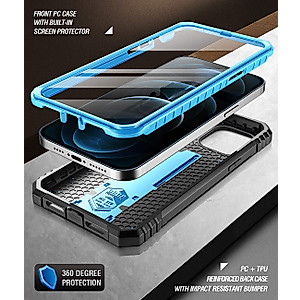 Poetic Revolution Series for iPhone 12 Pro Max 6.7 inch Case, Full-Body Rugged Dual-Layer Shockproof Protective Cover with Kickstand and Built-in-Screen Protector, Black