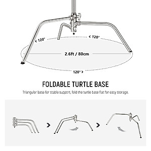 NEEWER C Stand with Boom Arm Pro 100% Stainless Steel, Air Cushion Heavy Duty Photography Light Stand Max Height 10.8ft/330cm, 4.2ft/128cm Holding Arm, 2 Grip Head for Monolight Softbox Reflector