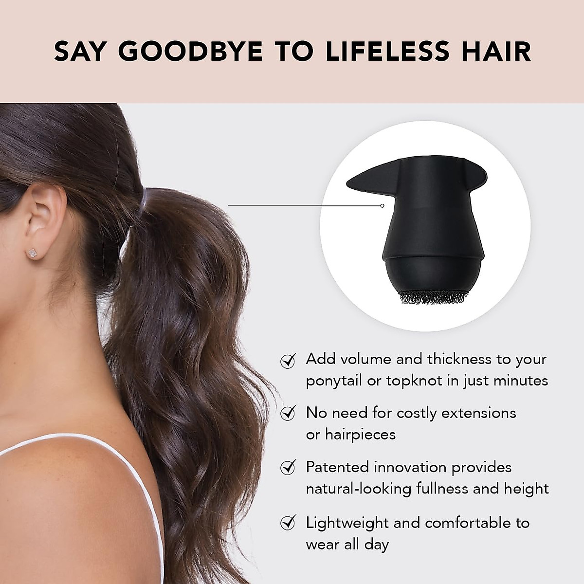 Kitsch PONYFULL Ponytail Volume Enhancer, Volumizing Ponytail Tool, Enhance Ponytail Style for Fine Hair Adds Volume and Lift Perfect for Daily Use & Any Occasion, Hair Accessories for Women (Black)