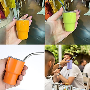 Mini Tumbler Shot Glass with Straw, 2oz Tumbler Shot Glasses, Double Wall Vacuum Sealed Stainless Steel Insulated Slim Tumblers, Mini Travel Coffee Mug,for Champaign,Cocktail,Beer Party (Blue+Purple)