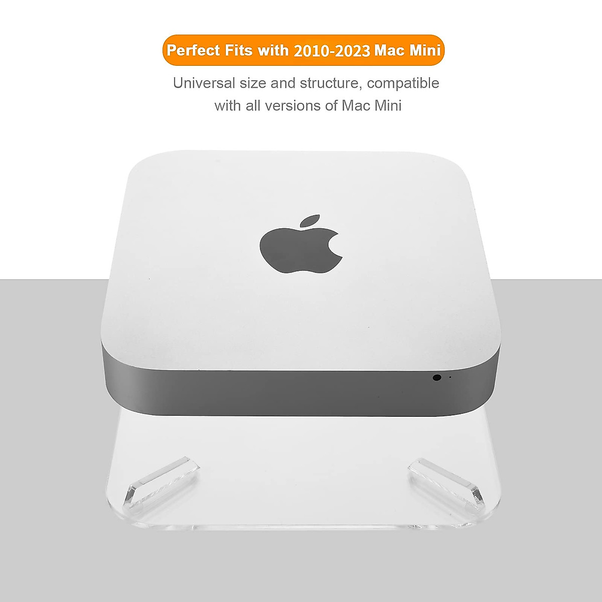 CaSZLUTION Desktop Stand for Apple Mac Mini 2010-2023, Transparent Acrylic Flat Stands Holder with Anti-Slip Rubber Feet Compatible with Apple M1/ M2 / M2 Pro Chip MAC Mini