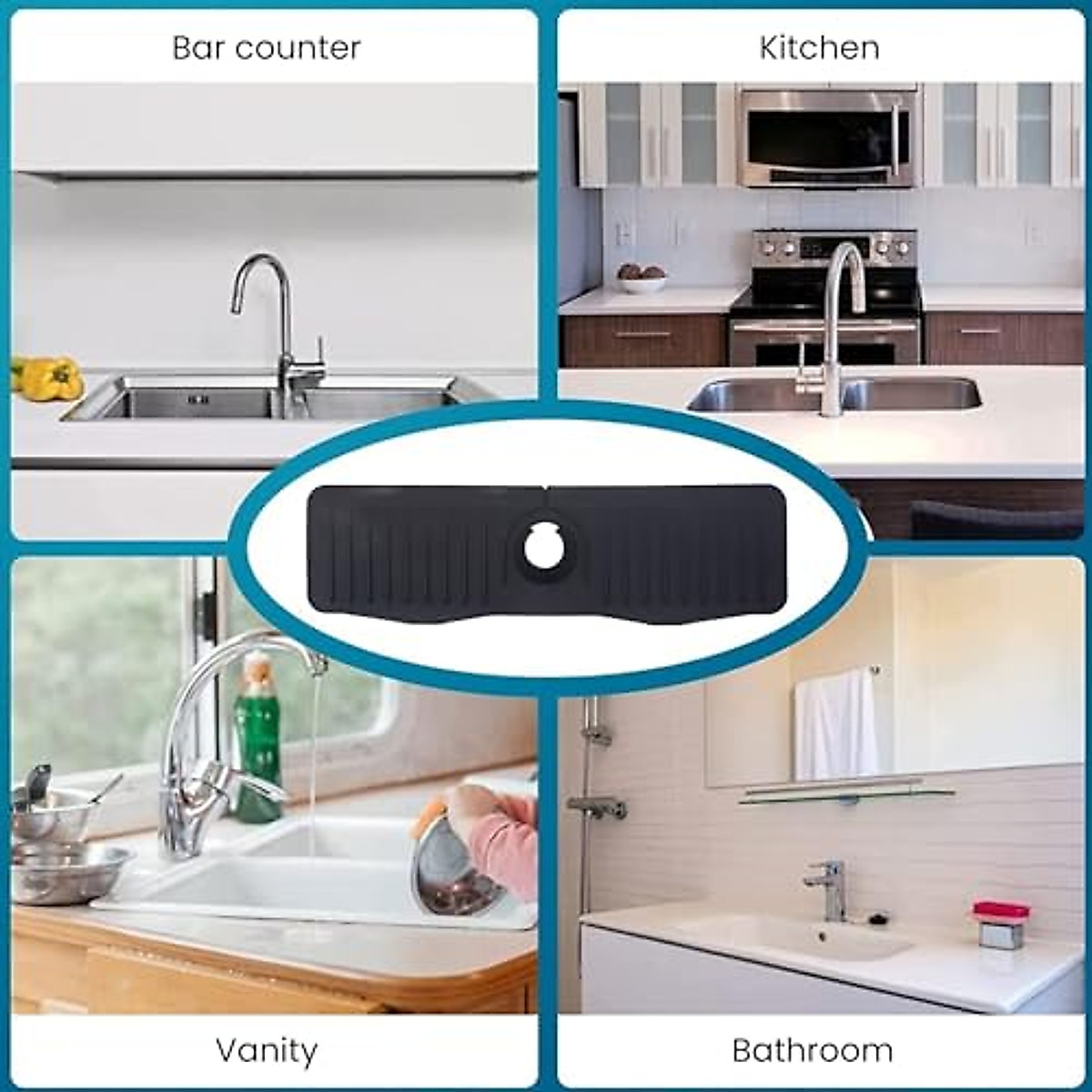 Self-draining Silicone Splash Guard Kitchen Sink Durable Faucet Drain Pad for Clean Black S