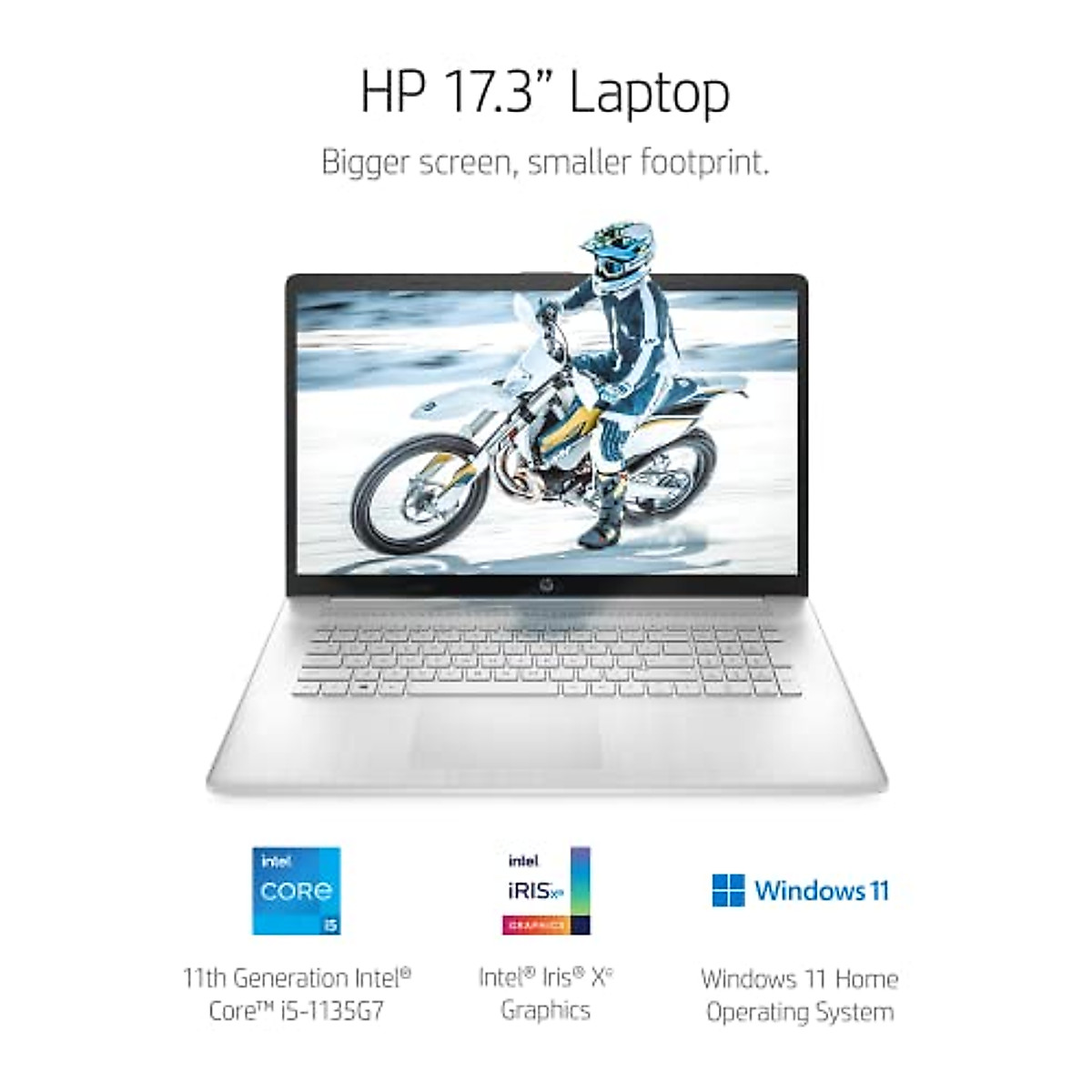 HP 17-inch Laptop, 11th Generation Intel Core i5-1135G7, Iris Xe Graphics, 8 GB RAM, 256 GB SSD, Windows 11 Home (17-cn0025nr,Natural Silver)