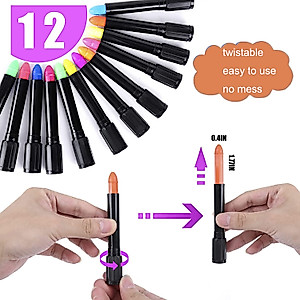 12 Color Glow in The Black Light Body Face Paint for Kids Adult, UV Black Light Glow Crayons Neon Fluorescent Face Painting Makeup Kit for Birthday Party Halloween Masquerade Glow Party Makeup