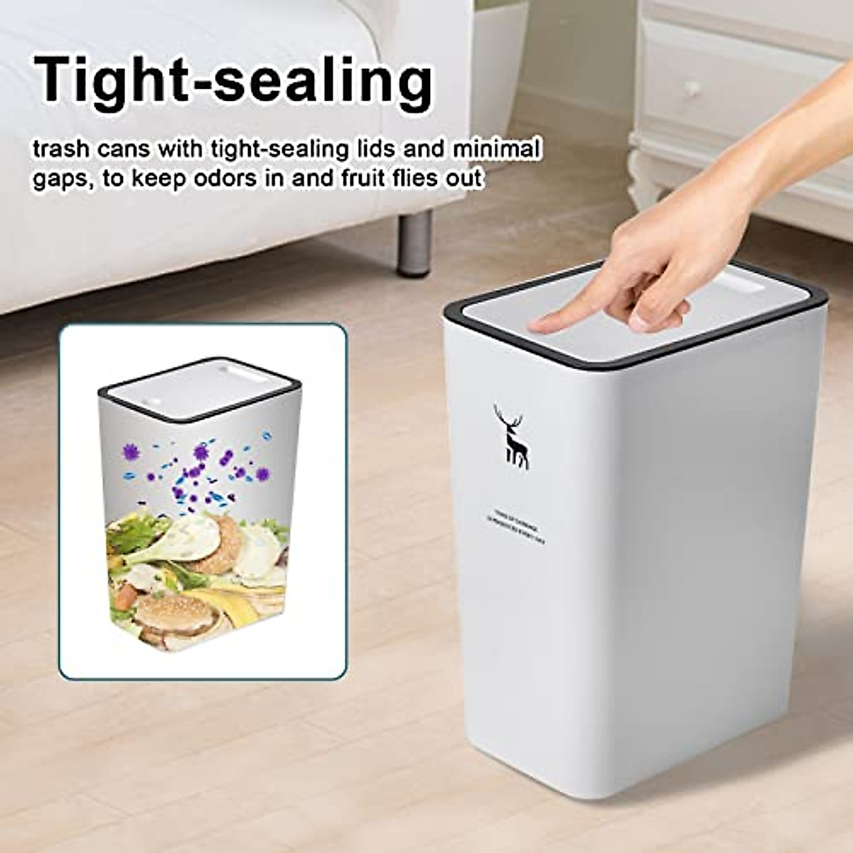 XPIY Trash Can with Lid, 2 Pack 4 Gallons/15 Liters Garbage Can with Press Top, Small, Dog Proof, Plastic Trash Bin, Waste Basket for Bathroom|Kitchen|Bedroom|Office|Living Room|Study (White)