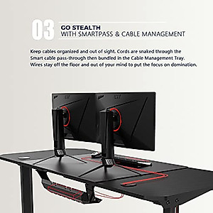 VITESSE Gaming Desk 63 Inch, Ergonomic Gamer Computer Desk with Mouse Pad, PC Gaming Tables with Chargeable Gaming Handle Rack, Cup Holder Headphone Hook