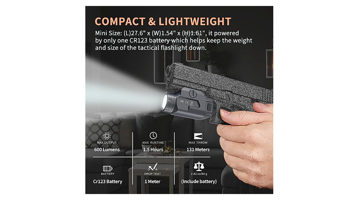 ELFGO Compact Pistol Light – 600 Lumens Tactical Flashlight