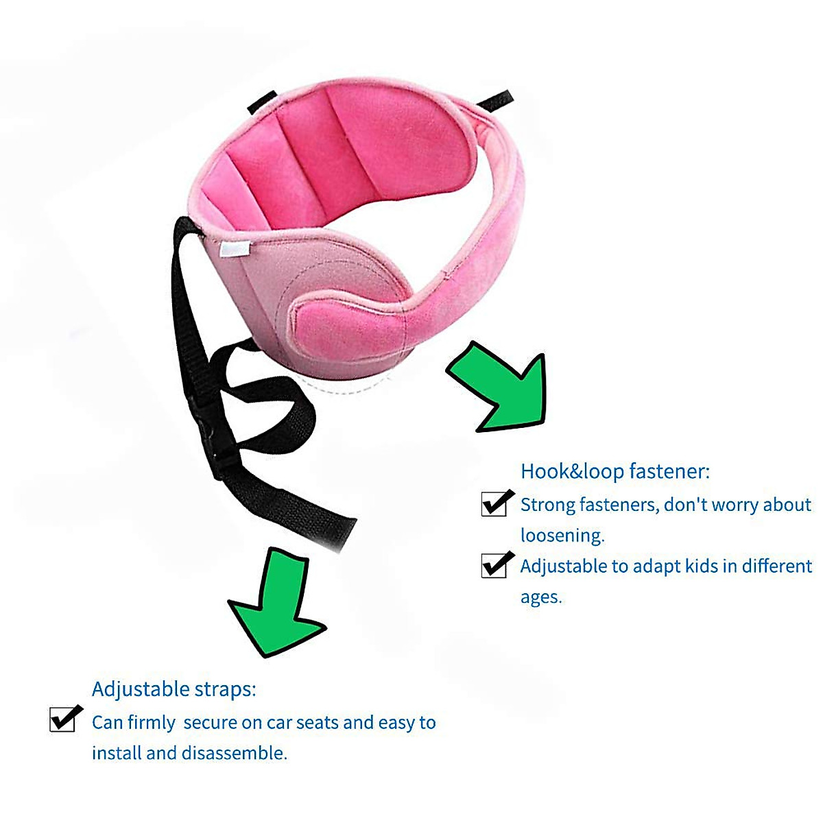 StoHua Toddler Car Seat Head Support Neck Pillow Strap - Kids and Baby Safety Neck Relief Head Support Band Sleep Strap with Adjustable Belt, Pink