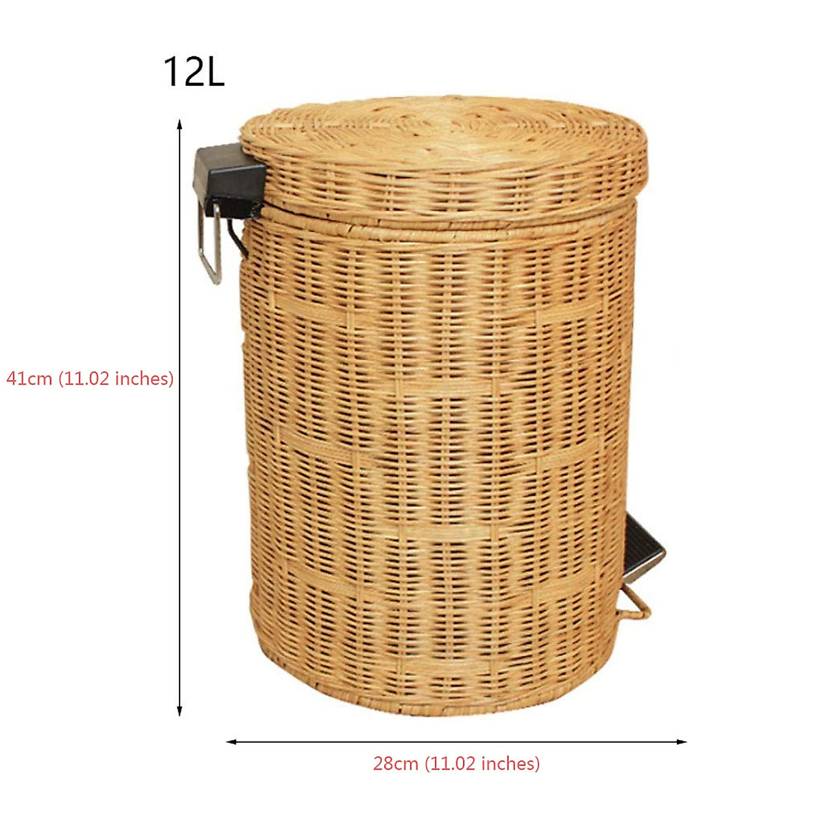 Round wicker dustbin with cover, hand-woven foot-type dustbin, separated dustbin in office and living room, waste paper basket, slow-drop dustbin in kitchen and toilet, mobile dustbin(12L, Yellow)