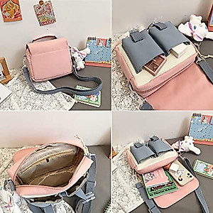 JELLYEA Kawaii Shoulder Bag with Cute Accessories Pins Kawaii Tote Bag School Crossbody Backpack Casual Fashion (Black)