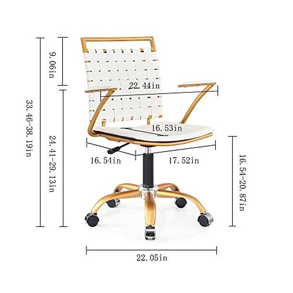 CAROCC Cute White and Gold Desk Chair Gold Office Chair Golden Comfort for Women Office Products Home Office Desk Chair Computer Chair Task Chair Small Vanity Cute Desk Chair (GD-White)