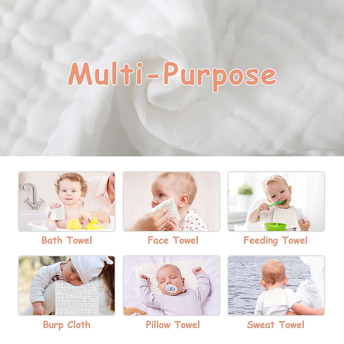 AIDEA Burp Cloths-20"x10", Muslin Burp Cloths for Babies, Highly Absorbent Cotton Burp Cloths, Large Soft Breathable Baby Rags for Boys and Girls, Newborn Essentials, Baby Gifts, White-10 Pack