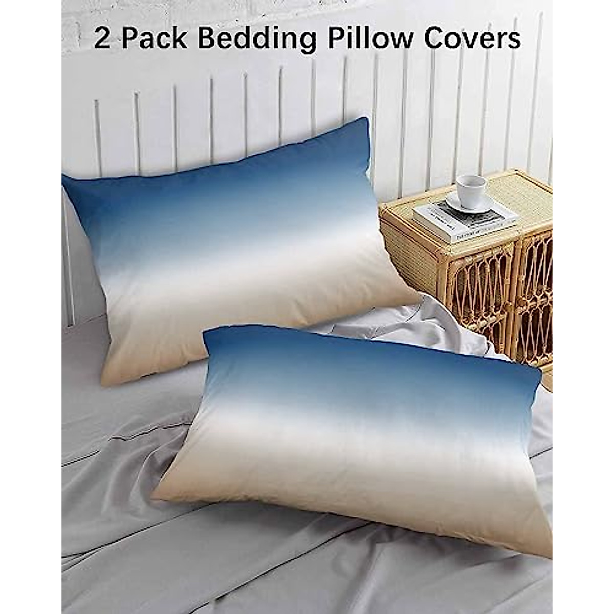 Edwiinsa Navy Blue Beige Ombre Cream Pillow Covers Standard Size Set of 2 20x26 Bed Pillow, Modern Abstract Art Aesthetics Plush Soft Comfort for Hair/Skin Cooling Pillowcases with Envelop Closure