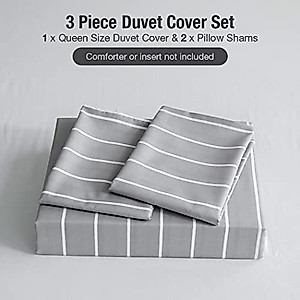 Lekesky Grey Duvet Cover Queen Size, Comforter Covers Queen 3pc Soft 100% Washed Microfiber Breathable Bedding Duvet Cover Set with Zipper Ties (1 Comforter Cover 90x90 +2 Pillow Cases)