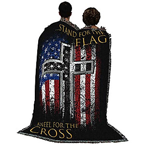 Pure Country Weavers Stand for The Flag Kneel for The Cross Blanket - Religious Patriotic Blanket Throw Woven from Cotton - Made in The USA (72x54)