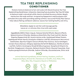 Desert Essence Tea Tree Replenishing Conditioner - 12.7 Fl Ounce - Peppermint & Yucca - Eucalyptus Oil - Vitamin E - Keratin - Murumuru Butter For Dull, Damaged Hair - Reduces Hair Breakage & Flaking