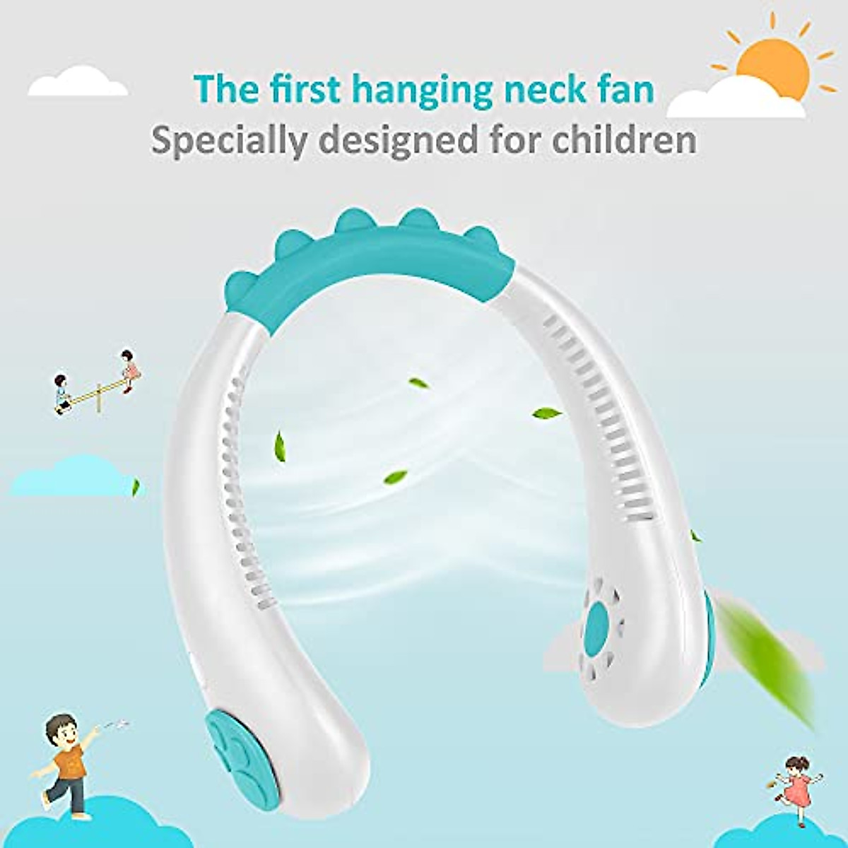 ICEBIRDS Portable Neck Fan for Kids 2021 New Bladeless Fan, USB Rechargeable Battery Operated Hanging Personal Mini Fan，Cartoon Headphone Design, Wearable Creative Leafless Fan，3 Speeds-Snow White