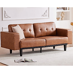 SOMEET Leather Sofa Couches for Living Room, 79” Oversized Loveseat Sofa, 3 Seat Mid Century Modern Couch, Faux Brown Leather Couch, Love Seat Comfy Sofas with Solid Leg, Bedroom Couch, Cognac Tan
