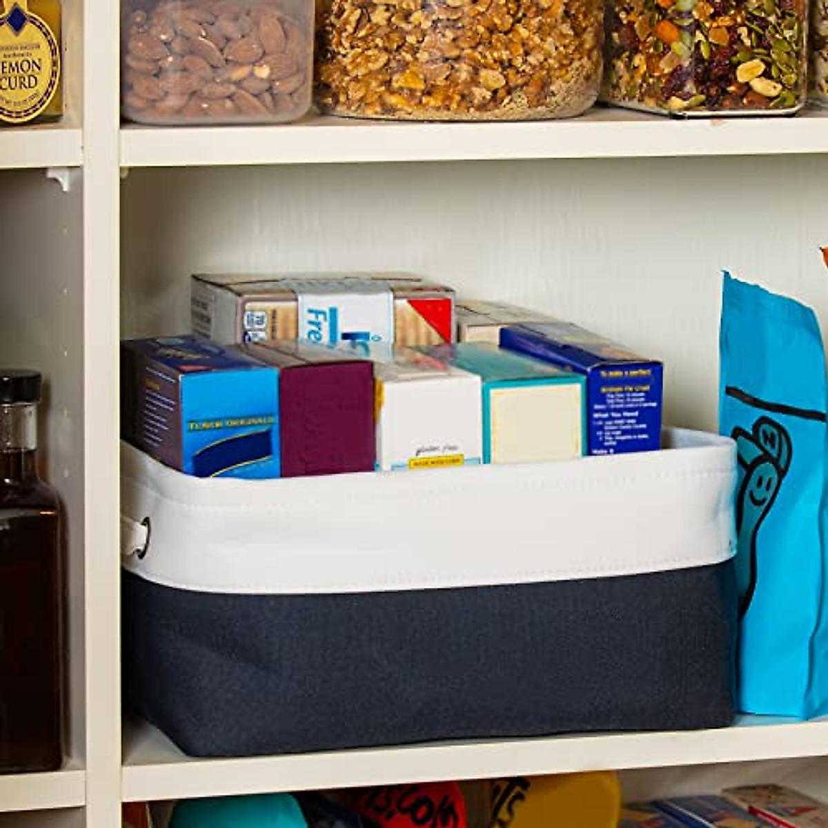 Canvas Storage Basket Organizer, Small | Fabric Rectangular Basket with Handles for Toys, Linen Closet, Clothes | Ideal Cube Storage Bin for Shelves, Black