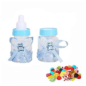 50pcs Cute Feeding Bottle Shape Candy Boxes,3.5 Inch Mini Fillable Bottle,Shower Box Candy Box for Birthday Christening Gift Party Decorations Blue