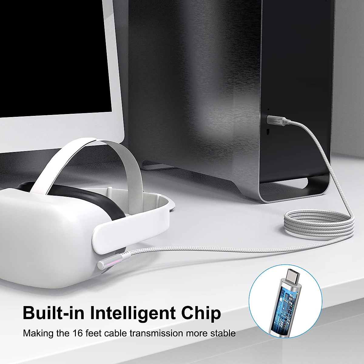 6AMGame 16Ft Link Cable for Oculus Quest 3/2/Pro Gaming Accessories PC Steam VR Headset High Speed USB C to C Charging Cord