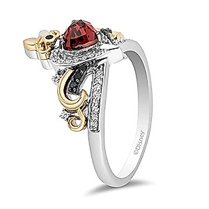 Jewelili Enchanted Disney Fine Jewelry 10K Yellow Gold and Sterling Silver with 1/5 Cttw Diamond and Red Garnet Evil Queen Ring