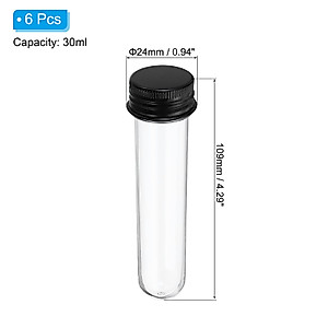 PATIKIL 30ml Plastic Test Tubes with Screw Caps, 6Pcs 109x24mm Tubes for Scientific Party Decoration Candy Bead Storage Bath Salt Lab Use, Black