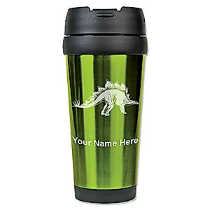 LaserGram 16oz Coffee Travel Mug, Stegosaurus Dinosaur, Personalized Engraving Included (Green)