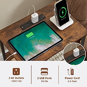 Somdot Night Stand with Charging Station and LED Light for Bedroom, Bedside Table End Table for Dorm Bedside Laundry Closet Entryway Hallway, Wood Grain Print