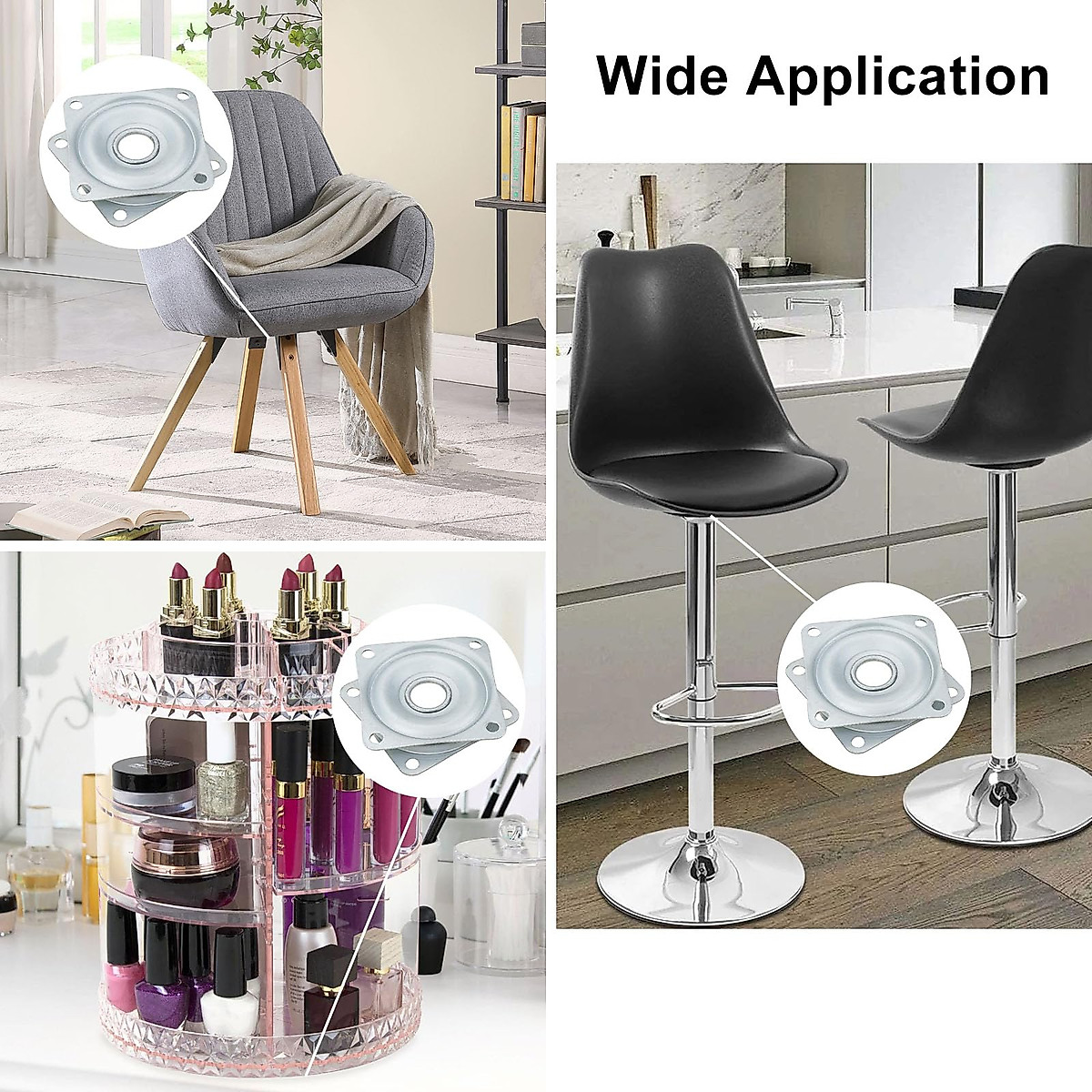 S SYDIEN 5Pcs 2 Inch Square Lazy Susan Turntable Bearings Kitchen Hardware Swivel Plate Galvanized Steel Rotating Bearing Plate for Kitchen, Painting, Makeup Holder