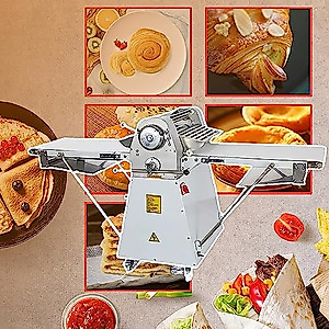 EQCOTWEA Commercial Dough Sheeter Machine 20in Reversible Pizza Dough Puff Pastry Roller Press Machine 0.06''-1.4'' Thickness Tortilla Pie Crust Croissant Crisping Folding Sheeter for Bakery 220V