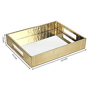 Vixdonos Decorative Mirror Tray,Gold Vanity Tray,Leather Catchall Organizer for Makeup,Perfume and Cosmetic on Dresser or Coffee Table(Small, Gold)