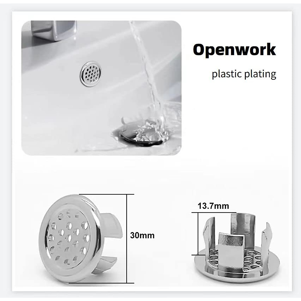12 Pieces Sink Overflow Ring, Sink Overflow Ring Set Bathroom Accessary Kitchen Bathroom Sink Basin Overflow Cover Vanity Sink Overflow Cover, Silver (6 per item)