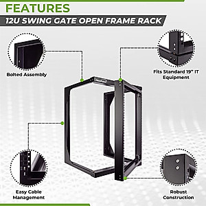 NavePoint 12U Server Rack with Swing Gate - 12U Wall Mount Rack for 19 Inch IT Equipment Open Frame Rack – Network Rack Wall Mount for AV & Server Equipment 18” Deep 12U Rack, Black