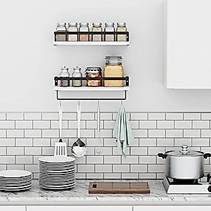 RichFire Floating Shelves Set of 2, Wall Shelves for Bathroom, Kitchen, Bedroom& Living Room, White Shelves for Wall Decor， Bathroom Shelves, Wall Shelves with Towel Bar