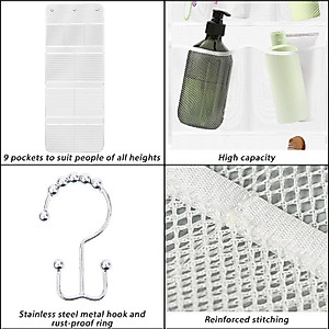 VOCHIC Shower Organizer with 3 Metal Loop Hangers, Thickened Shower Caddy or Bathroom Organizer with Quick Drying Mesh, Hanging Mesh 9 Pockets to Hold Shampoo, Soap, Loofah for Cruise Ship Essentials