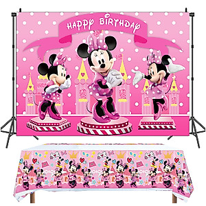 ANDXIN Pink Cartoon Mouse Backdrop, Tablecloth, Birthday Party Decorations, Vinyl, Environmentally Friendly Materials, 6x4FT, 70x42in