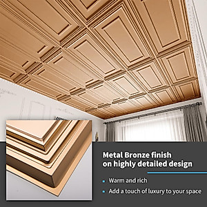 Art3d Drop Ceiling Tiles, 24x48in. Bronze (12-Pack)