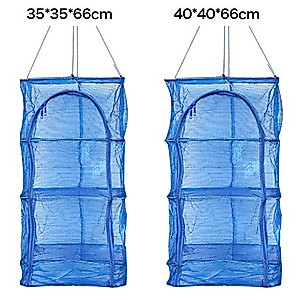 FaFaVila 15.7inch Blue 3 Layer Non-Toxic Nylon Netting Collapsible Mesh Hanging Drying Dry Rack Net Food Dehydrator Receive Storage Carrying Bag (40x40cm/15.7x15.7inch, Blue)