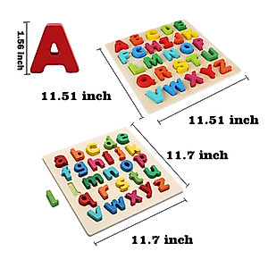 Wondertoys Wooden Alphabet Puzzle for Toddlers Chunky Lowercase & Uppercase Letters ABC Puzzles Board for Preschools Boys and Girls