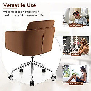 Giantex Home Leisure Chair, Height Adjustable Swivel Desk Chair, Ergonomic Mid-Back Chair w/Metal Base, Office Arm Chair, Modern Vanity Chair, Rolling Task Chair for Bedroom Study (Brown)