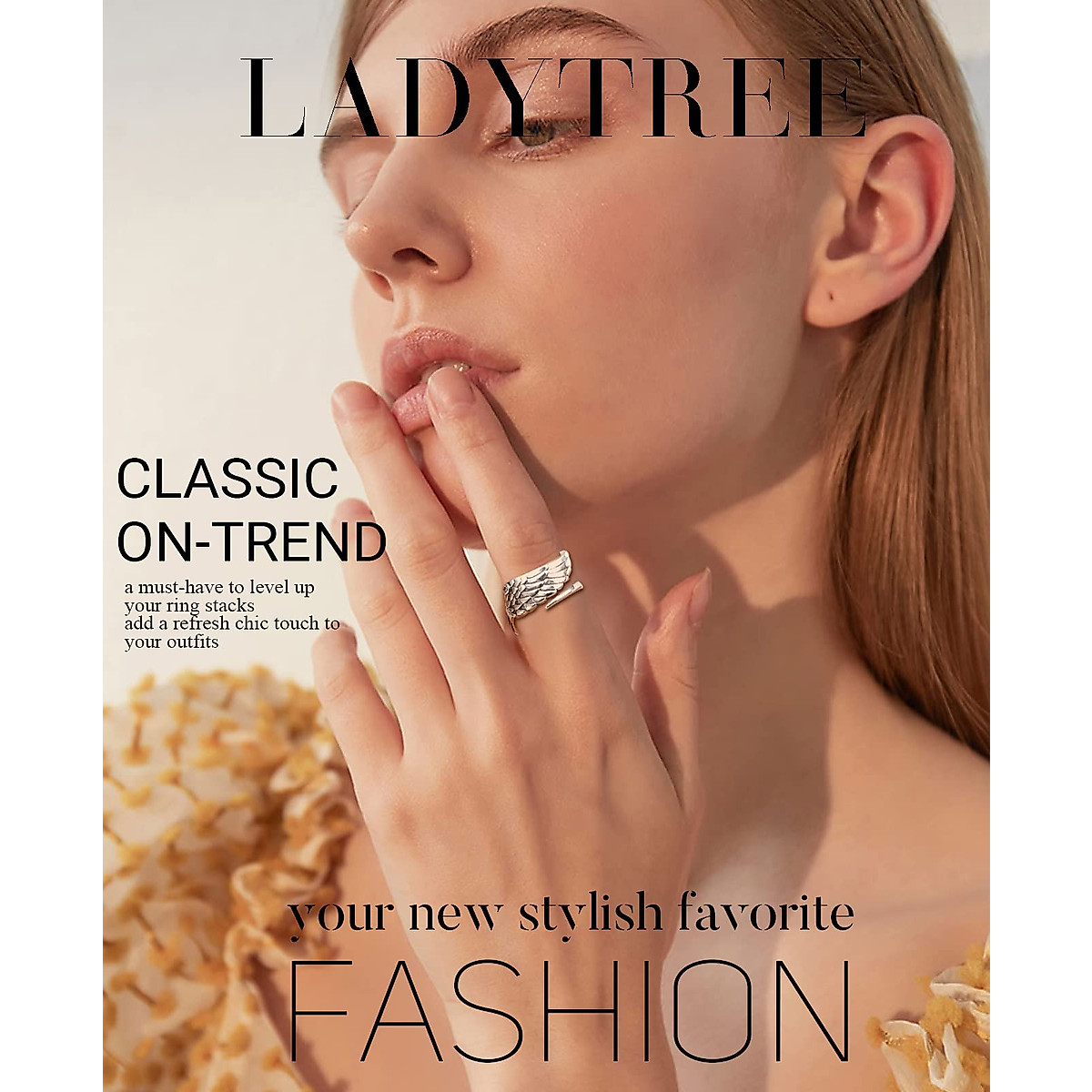 Ladytree Feather Guardian Angel Wings Ring for Women Memorial Sterling Silver Purity Adjustable Open Thumb Rings Jewelry Miscarriage Memory for Mother Mom Daughter Size 7