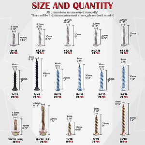 Hilitchi 320Pcs Self Drilling Self Tapping Screws Stainless Steel Zinc Plated Phillips Flat Head Bugle Head Pan Head Wafer Head Screw Assortment Kit for Wood Screws, Sheet Metal Screws, and Drywall