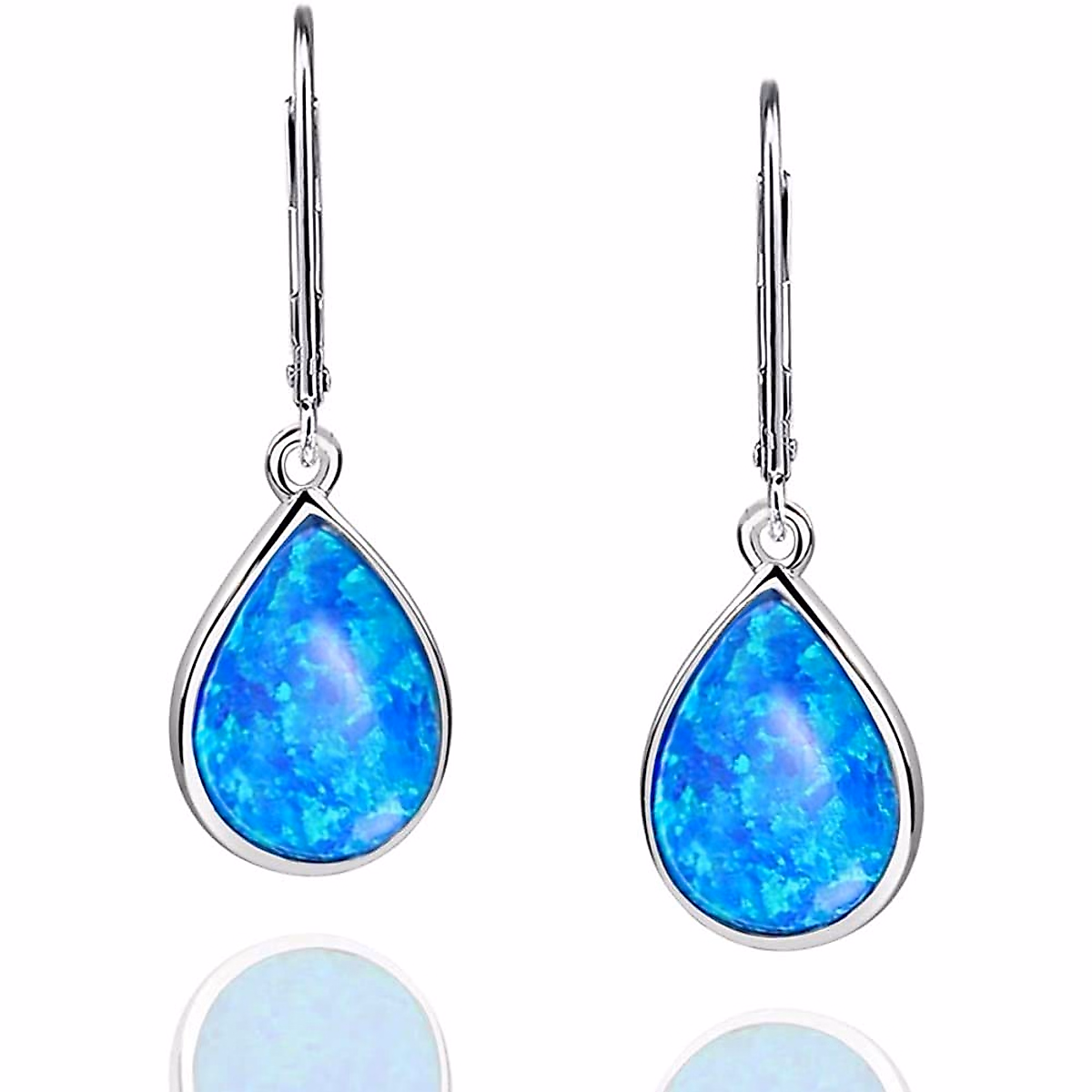 Dangle Earrings for Women Opal: 925 Sterling Silver Leverback Earrings Opal Teardrop Created Drop Opal Earrings for Women October Birthstone Opal Jewelry Christmas Birthday Jewelry Gifts for Wife Grandma Girlfriend