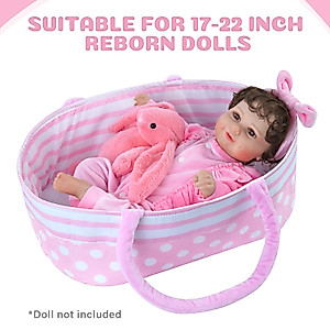 BABESIDE Reborn Baby Dolls Bassinet Foldable Baby Doll Crib Bed Soft Doll Carrier Doll Accessories with Handle for 17-22 inch Baby Dolls Girls (Pink)
