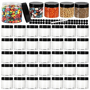 EkkoVla 40 Pack 6 oz Clear Plastic Jars Wide Mouth Round Containers with Black Lids BPA FREE, Empty Multi-use Refillable Storage Jar with Airtight Lid for Cosmetics Beauty Products