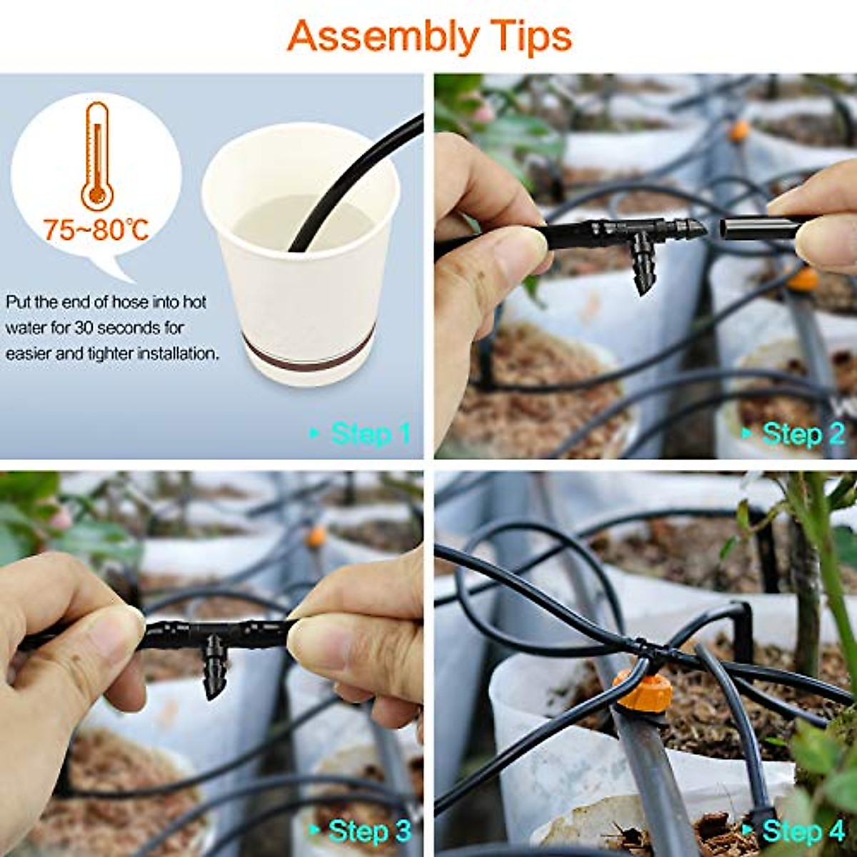 JOYPRO Drip Irrigation Fittings Kit for 1/4" Tubing, 130 Pieces Drip ...