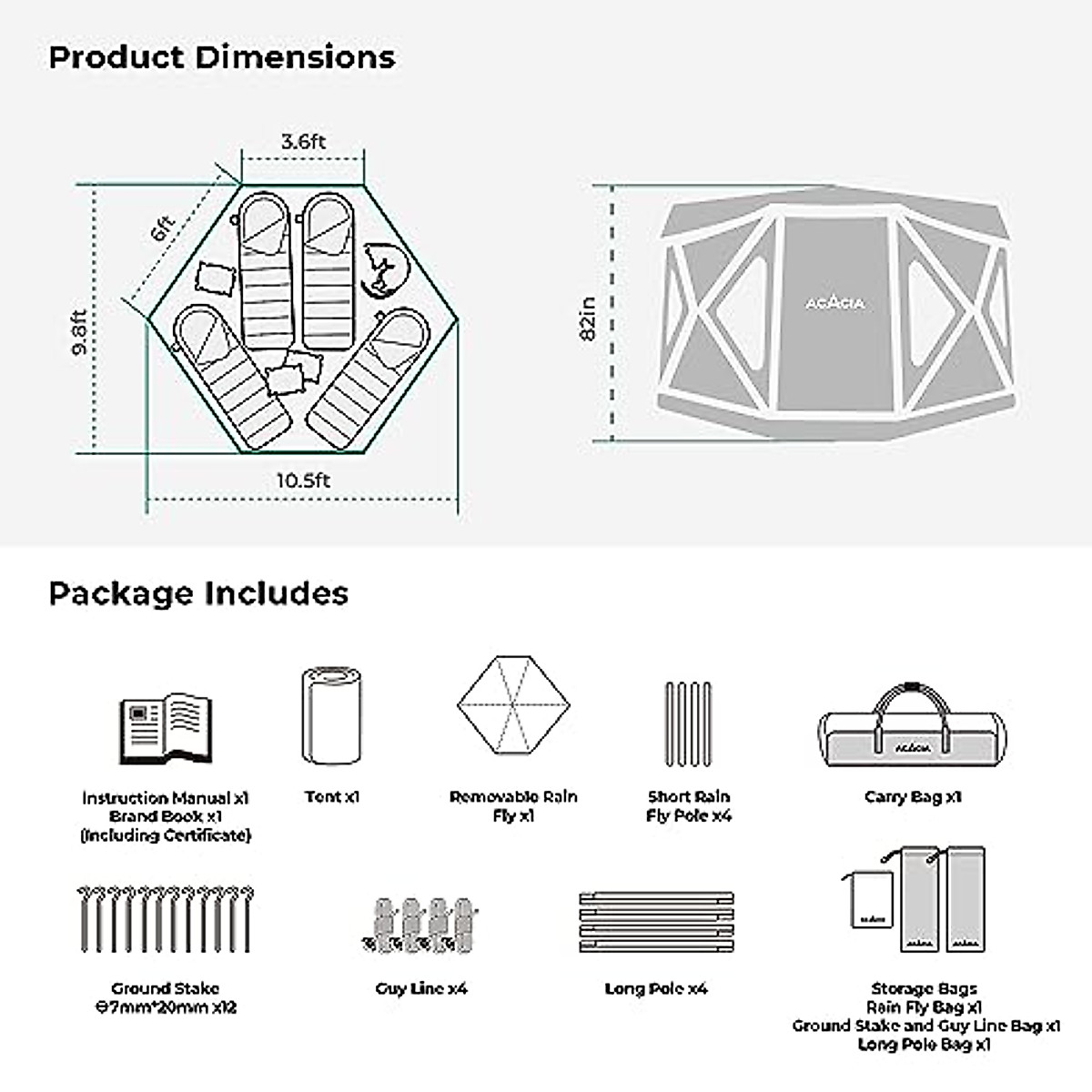 Space Acacia Tent XL Banyan with Canopy XL Summer Night for 4 to 6 Person Camping